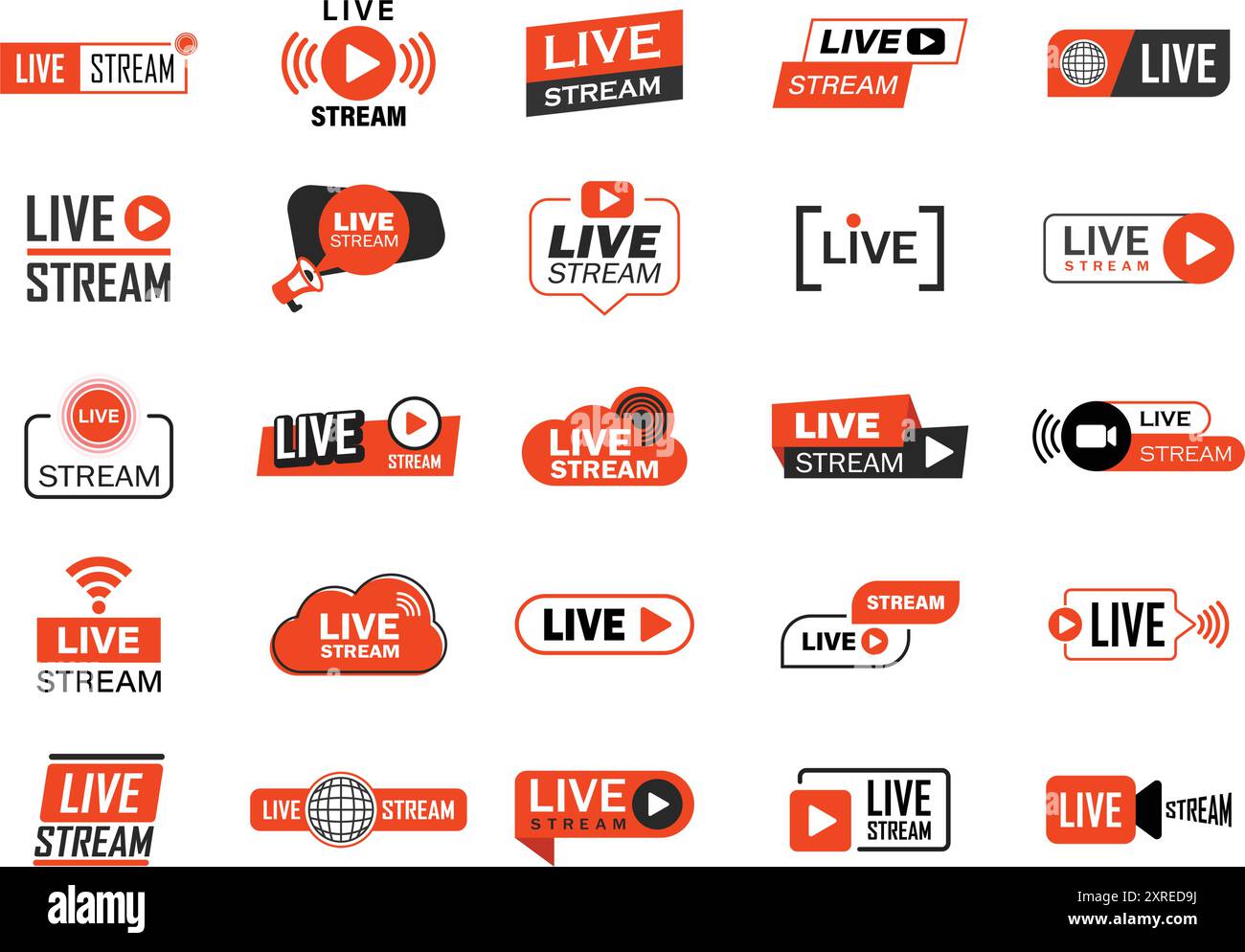 Live stream button icon set in flat style. Webinar vector illustration ...