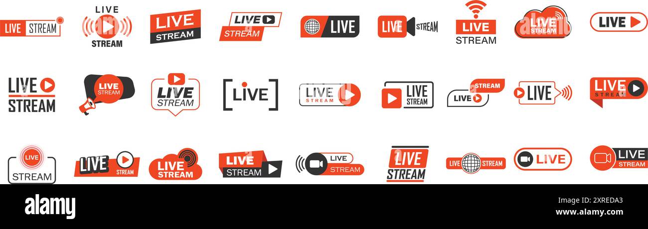 Live stream button icon set in flat style. Webinar vector illustration ...