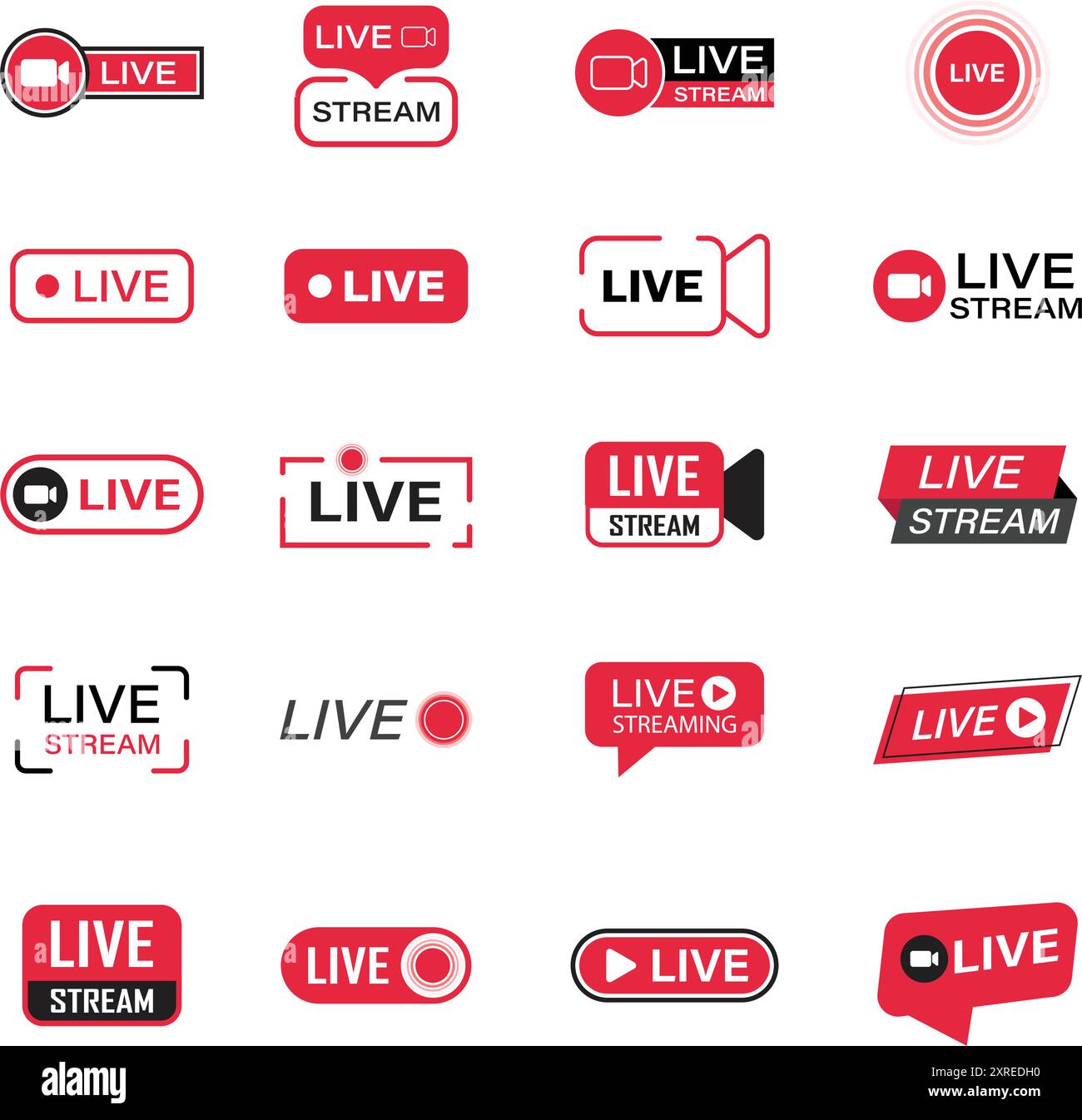 Live stream button icon set in flat style. Webinar vector illustration ...