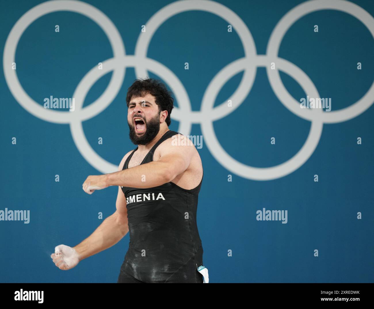 Paris, France. 10th Aug, 2024. Garik Karapetyan of Armenia reacts ...