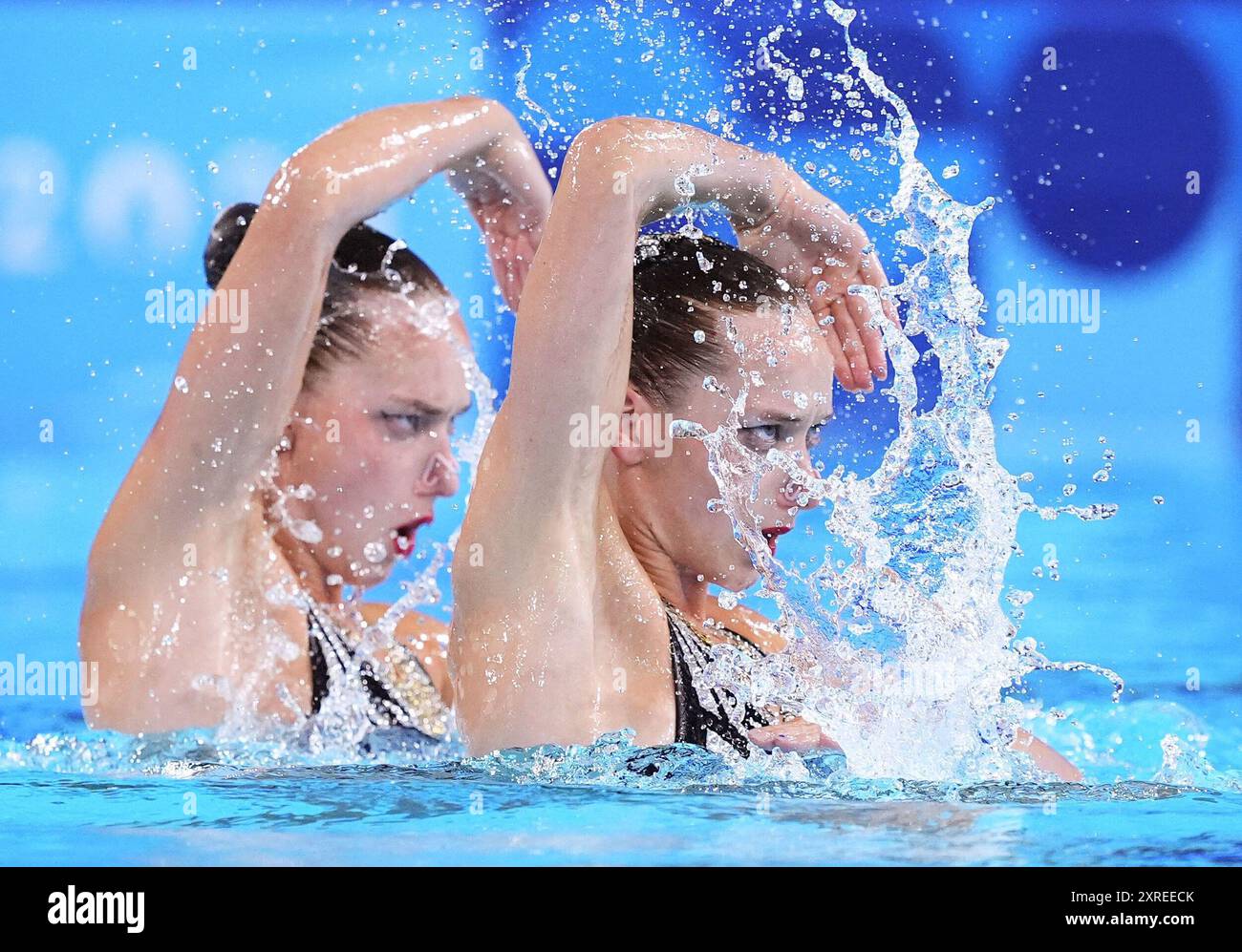 Paris, France. August 9, 2024. Ukraine's Maryna Aleksiiva and her twin ...