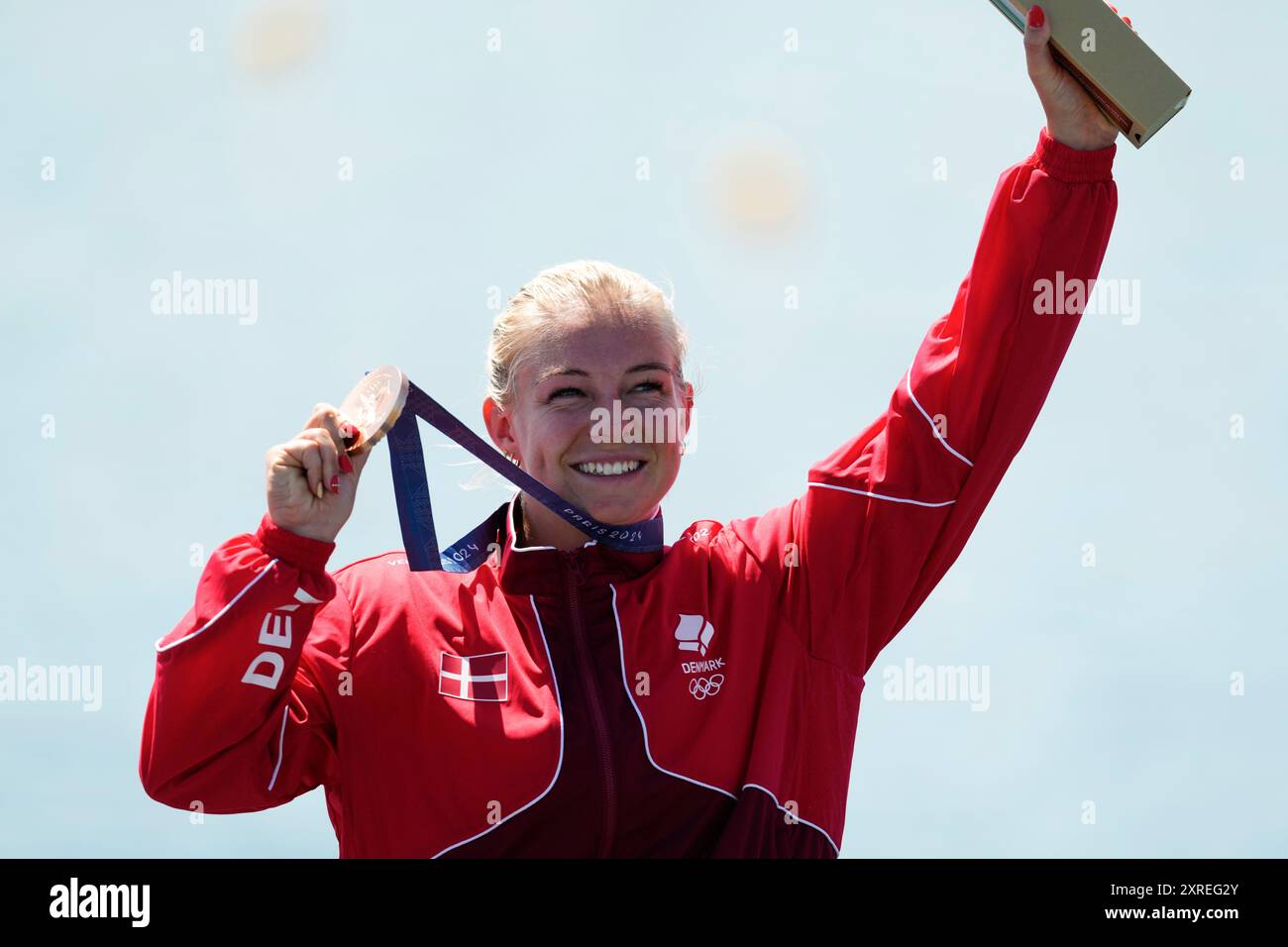 Bronze medalist Emma Aastrand Jorgensen, of Denmark, poses during a medals ceremony for the ...