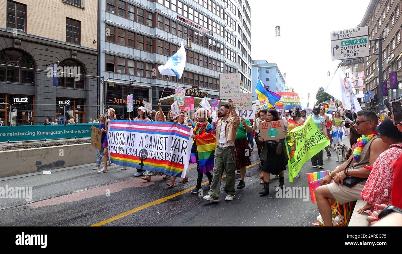 Stockholm, Sweden, August 3, 2024. Gay pride. A glimpse of the parade ...