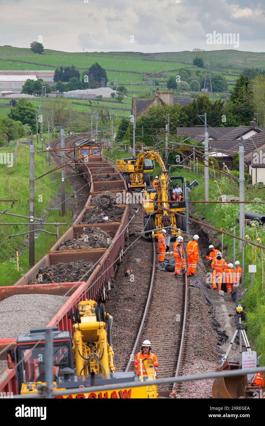 Shap Cumbria New drains being installed as part of a bank holiday ...