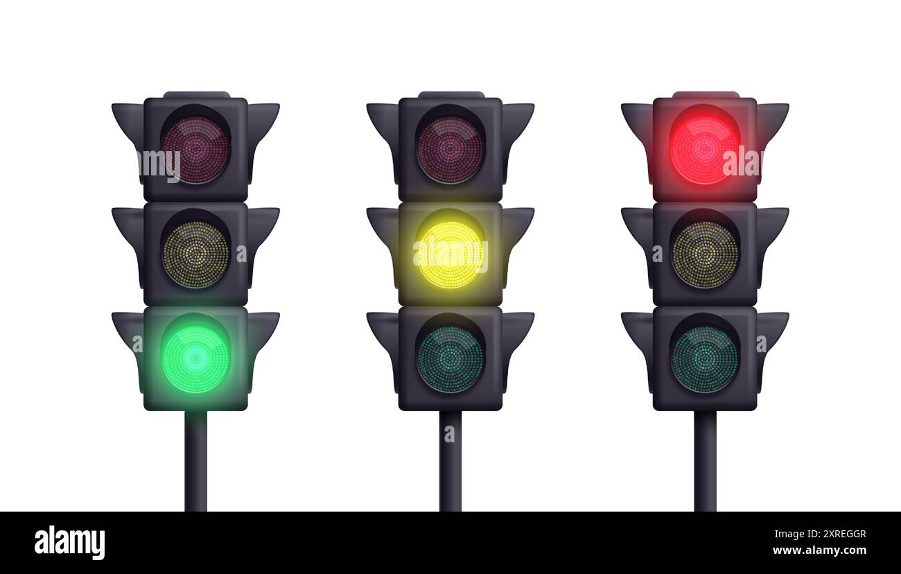 Collection of street realistic three-color traffic lights. Vector ...