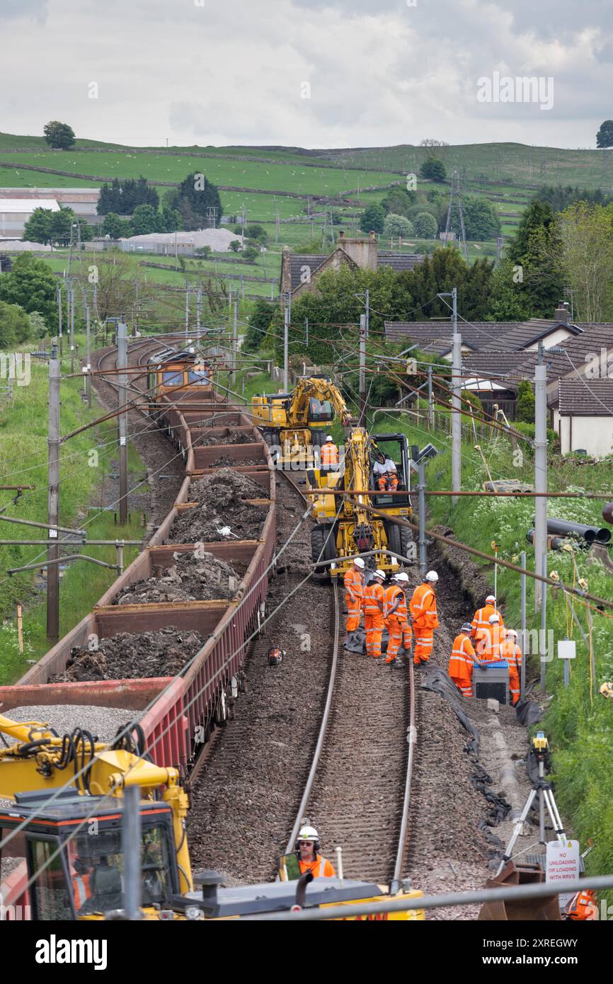 Shap Cumbria New drains being installed as part of a bank holiday weekend possession for Network ...