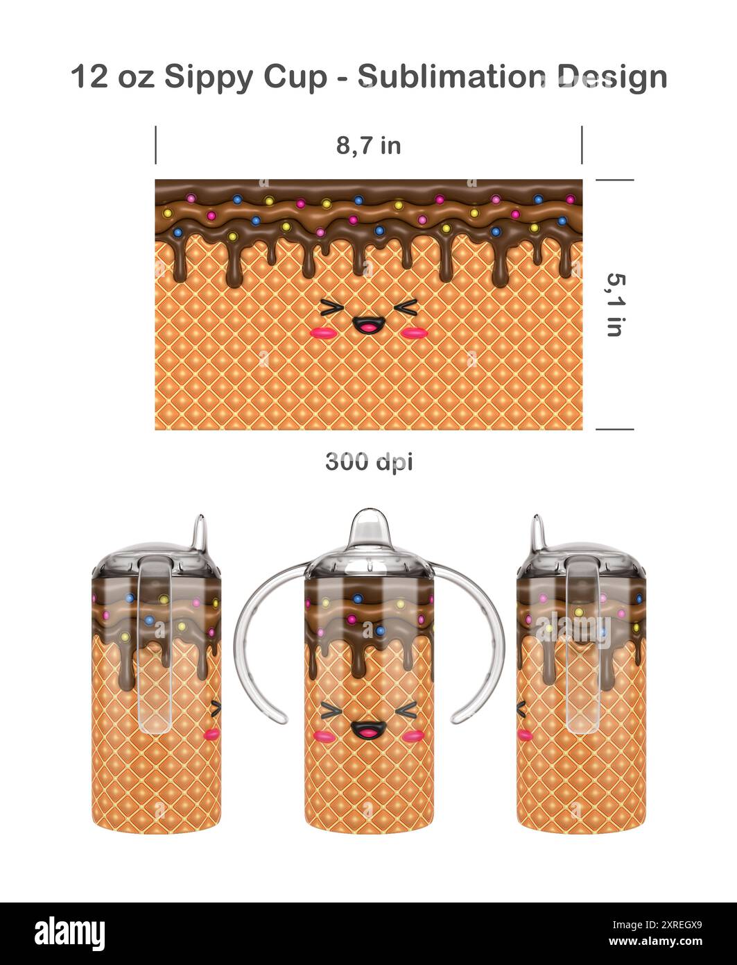 Funny Puffy Kawaii chocolate ice cream. Seamless sublimation template ...