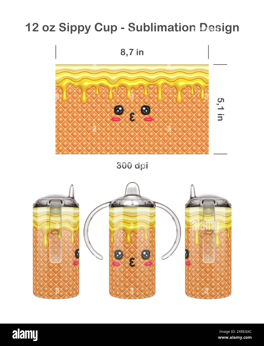 Funny Puffy Kawaii honey ice cream. Seamless sublimation template for ...