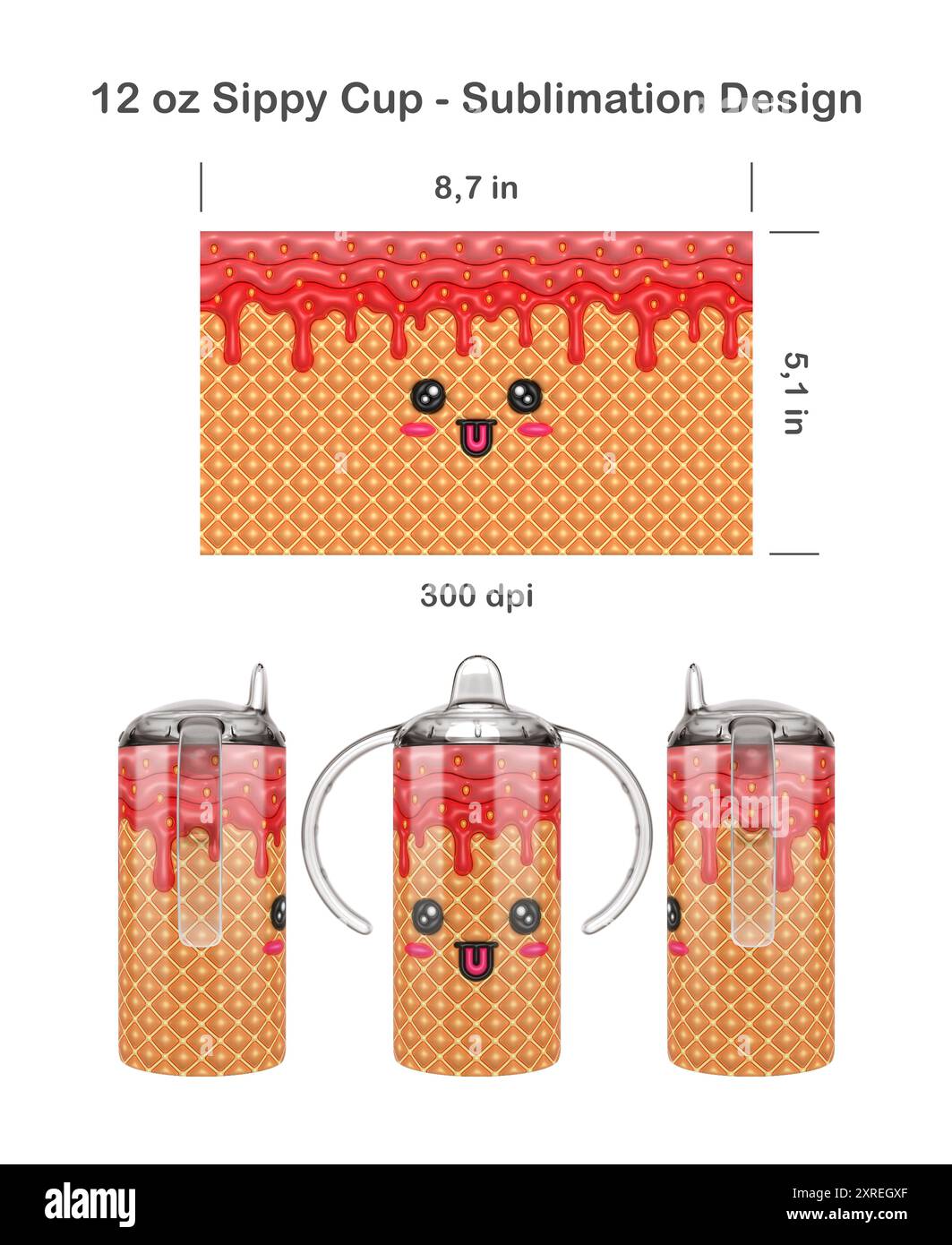 Funny Puffy Kawaii strawberry ice cream. Seamless sublimation template ...