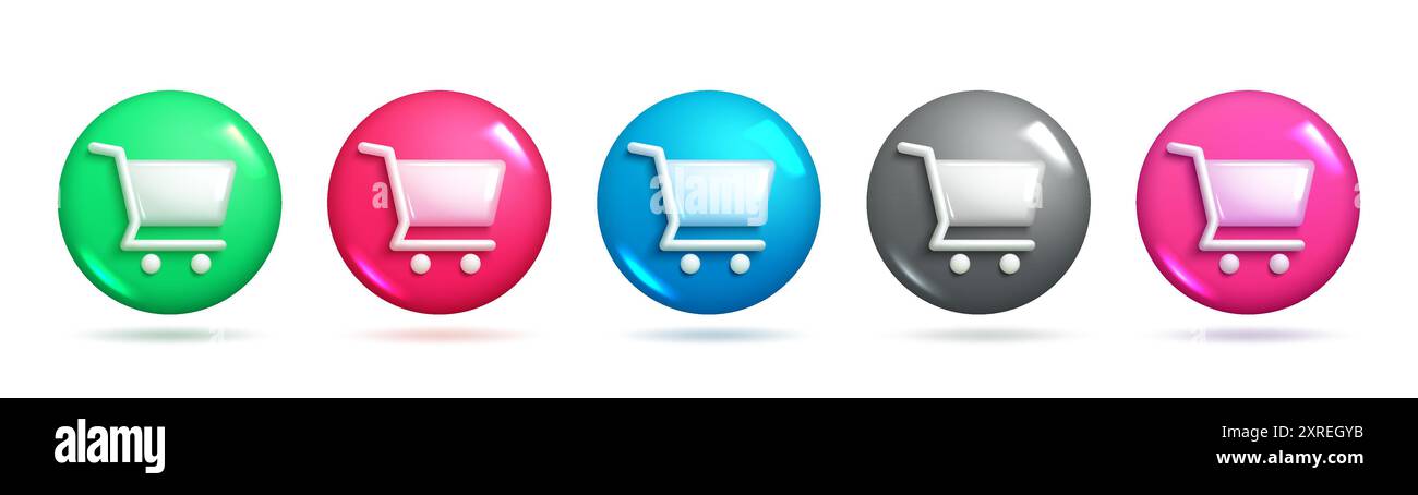 Sets of cart icons for online shopping. Different colour variants of ...