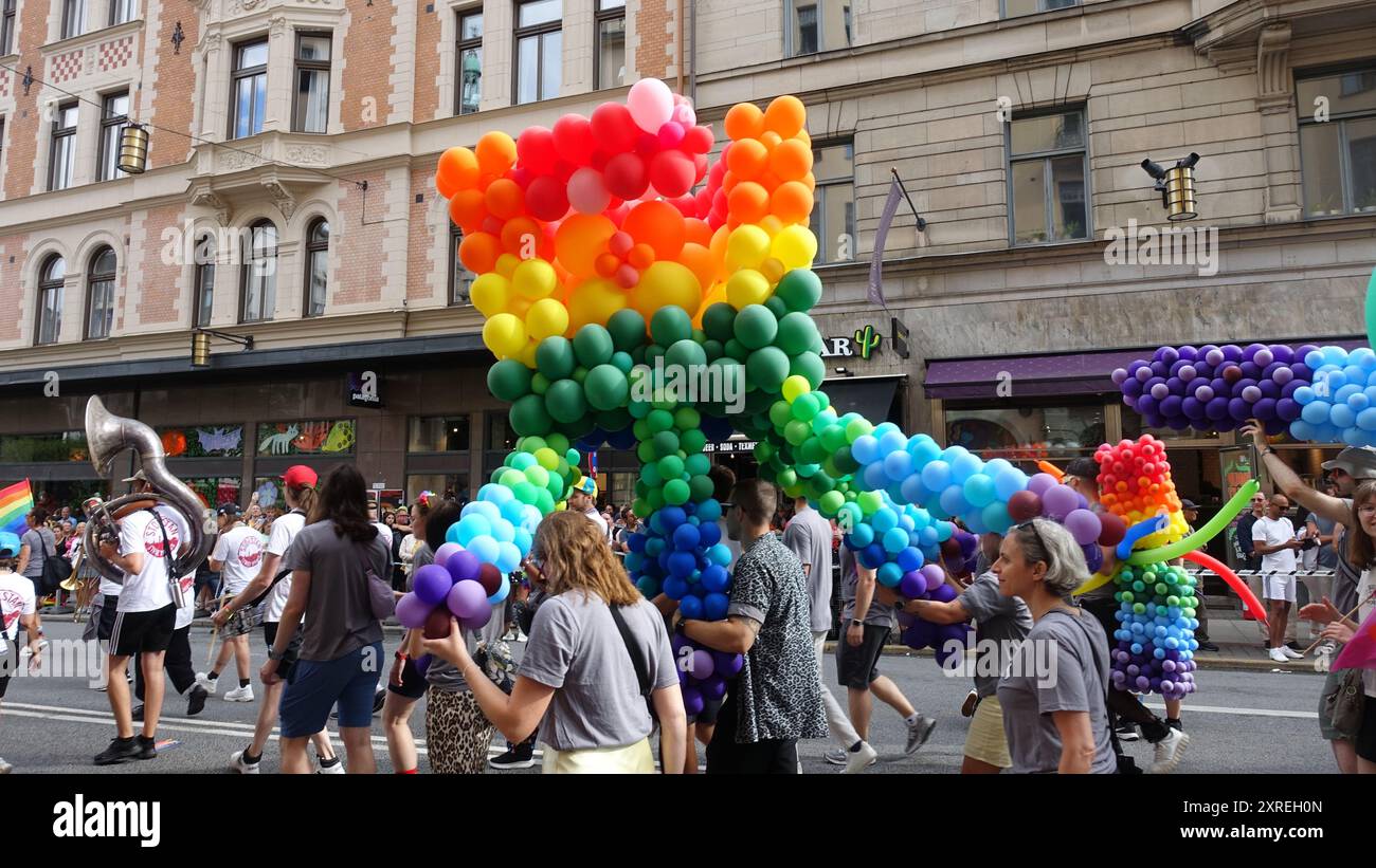 Stockholm, Sweden, August 3, 2024. Gay pride. A glimpse of the parade ...