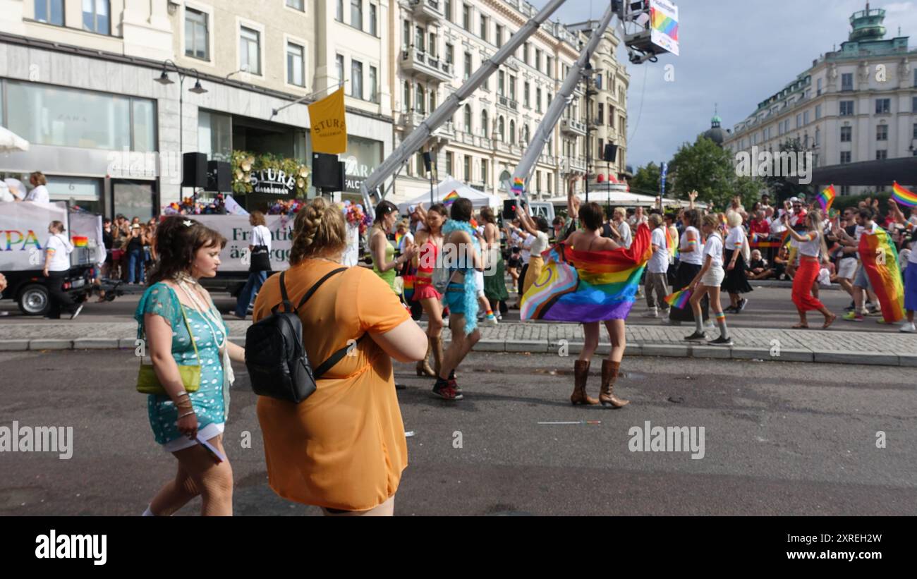 Stockholm, Sweden, August 3, 2024. Gay pride. A glimpse of the parade ...