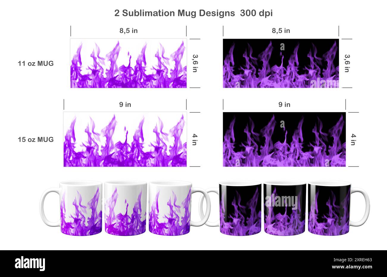 Set of 2 fire patterns on white and black background. Sublimation ...