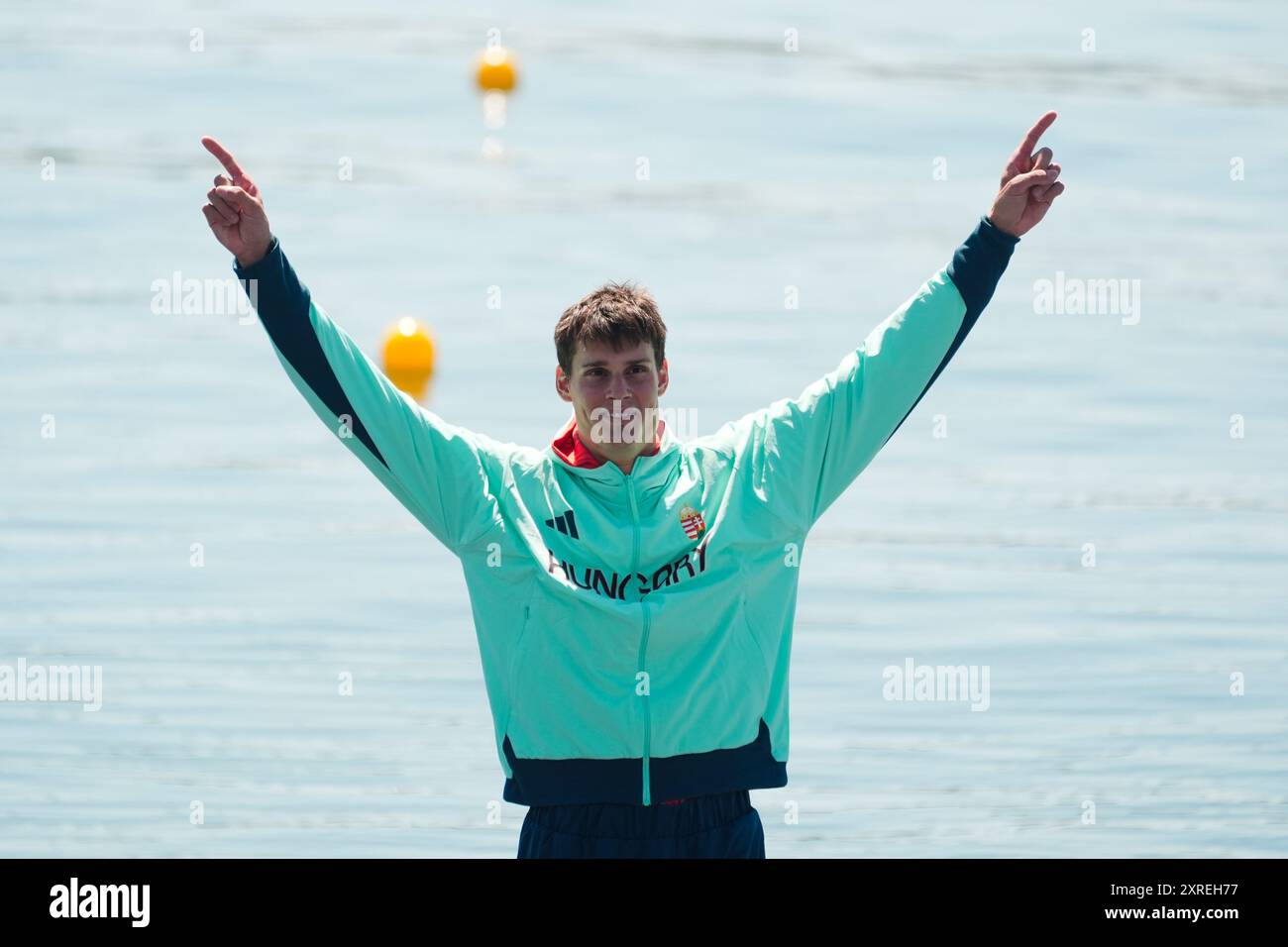 Silver medalist, Adam Varga, of Hungary, poses during a medals ceremony ...