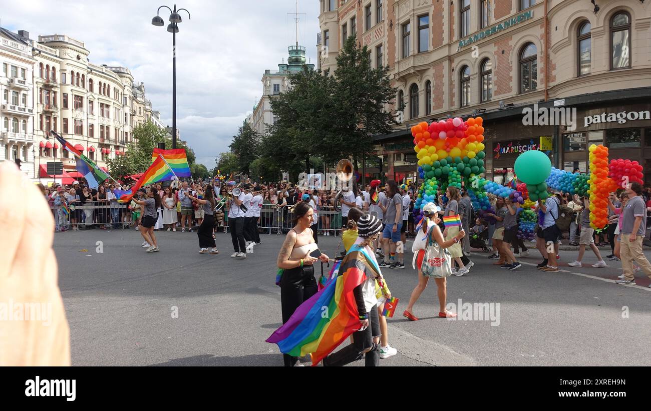 Stockholm, Sweden, August 3, 2024. Gay pride. A glimpse of the parade ...