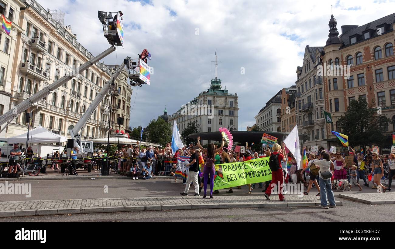 Stockholm, Sweden, August 3, 2024. Gay pride. A glimpse of the parade ...