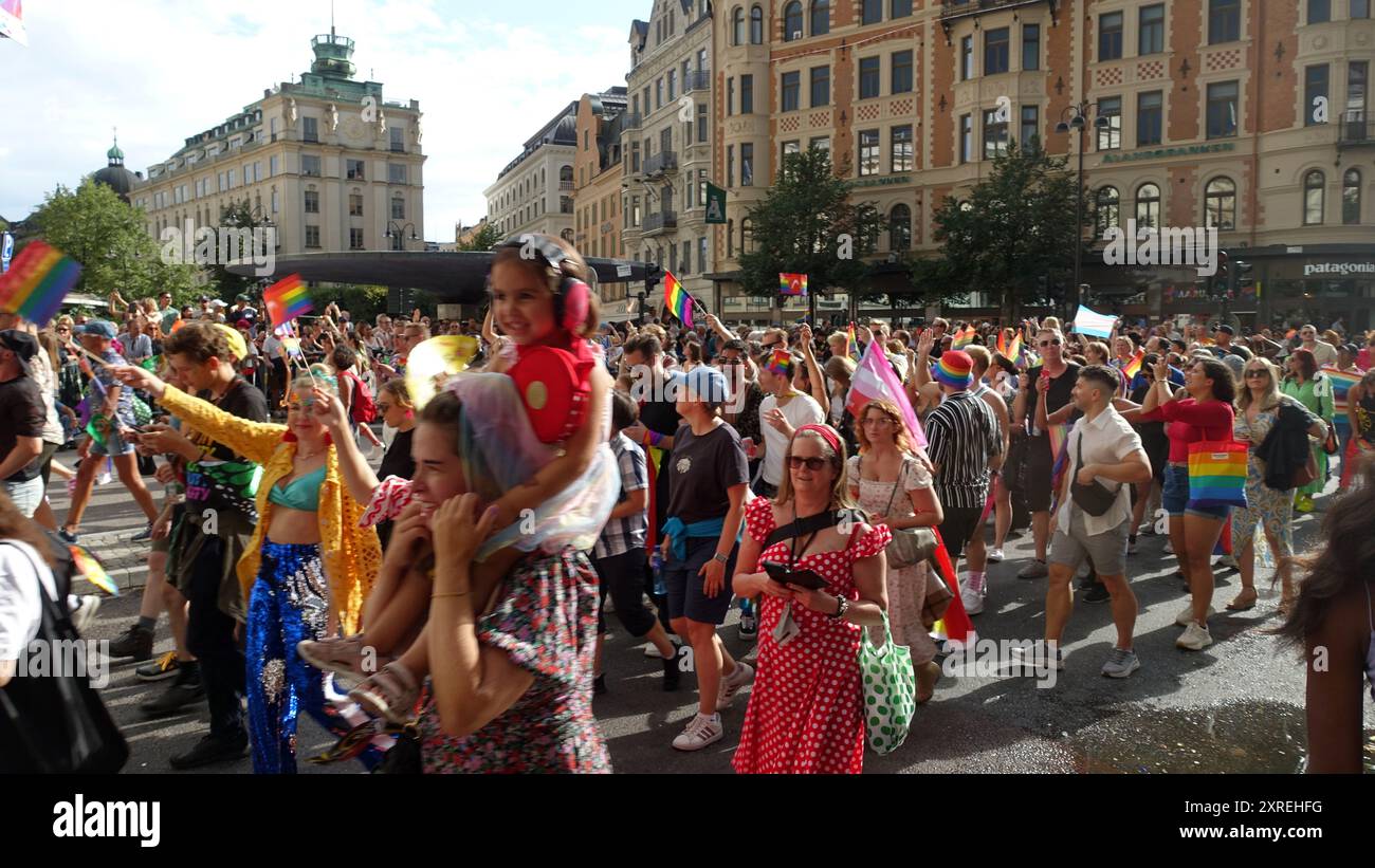 Stockholm, Sweden, August 3, 2024. Gay pride. A glimpse of the parade ...