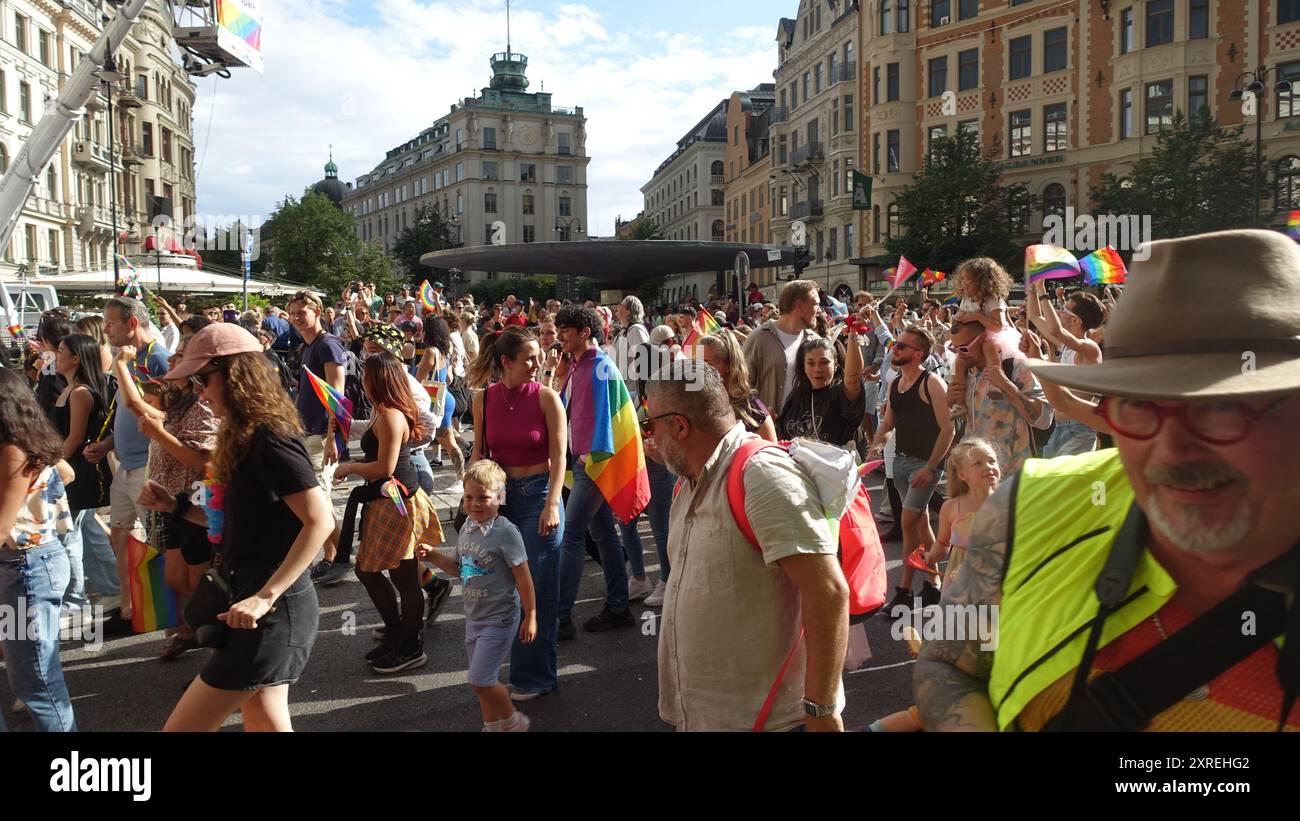 Stockholm, Sweden, August 3, 2024. Gay pride. A glimpse of the parade ...