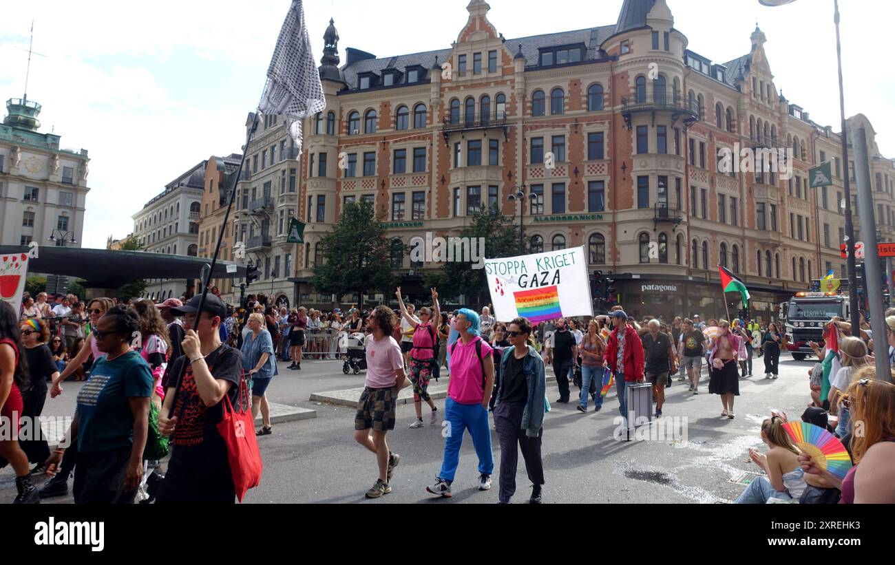 Stockholm, Sweden, August 3, 2024. Gay pride. A glimpse of the parade ...