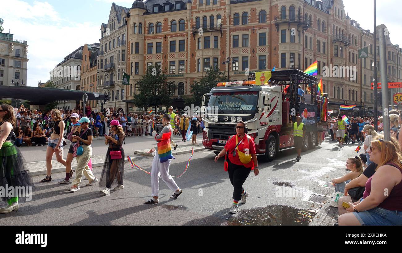Stockholm, Sweden, August 3, 2024. Gay pride. A glimpse of the parade ...
