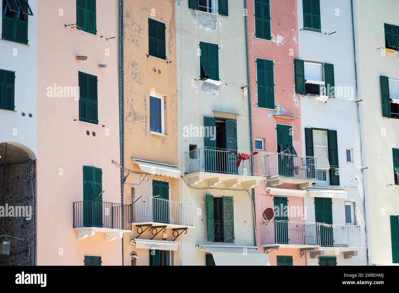 Zoomed image of pastel-colored italian buildings in Porto Venere, near ...