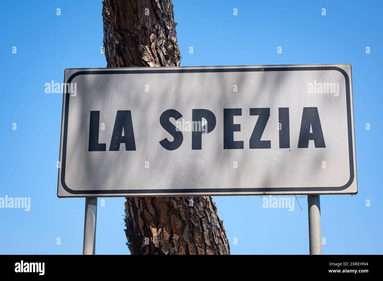 Plate indicating the place and speed limit of the city of La Spezia in ...