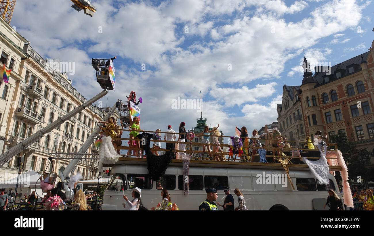 Stockholm, Sweden, August 3, 2024. Gay pride. A glimpse of the parade ...