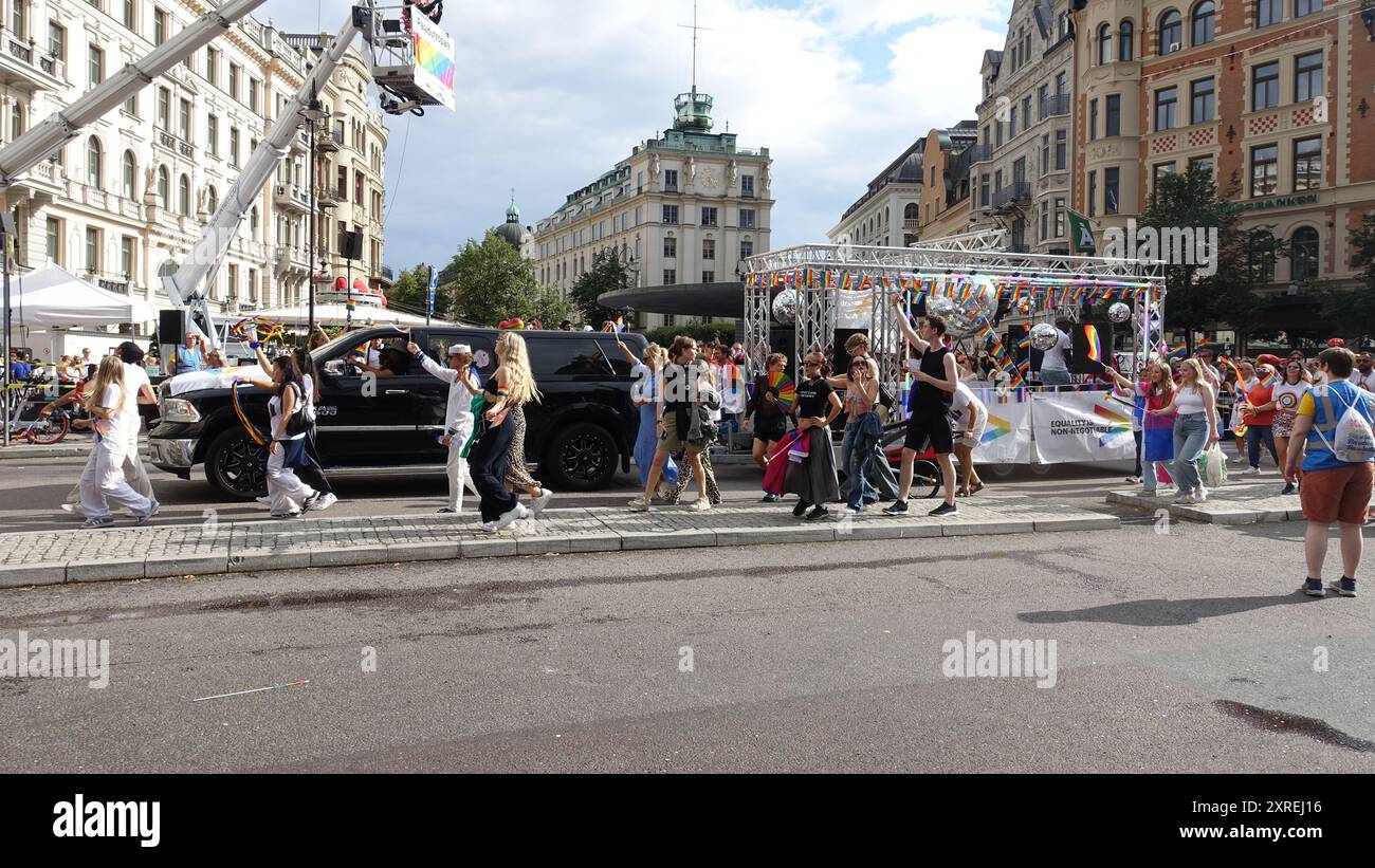 Stockholm, Sweden, August 3, 2024. Gay pride. A glimpse of the parade ...