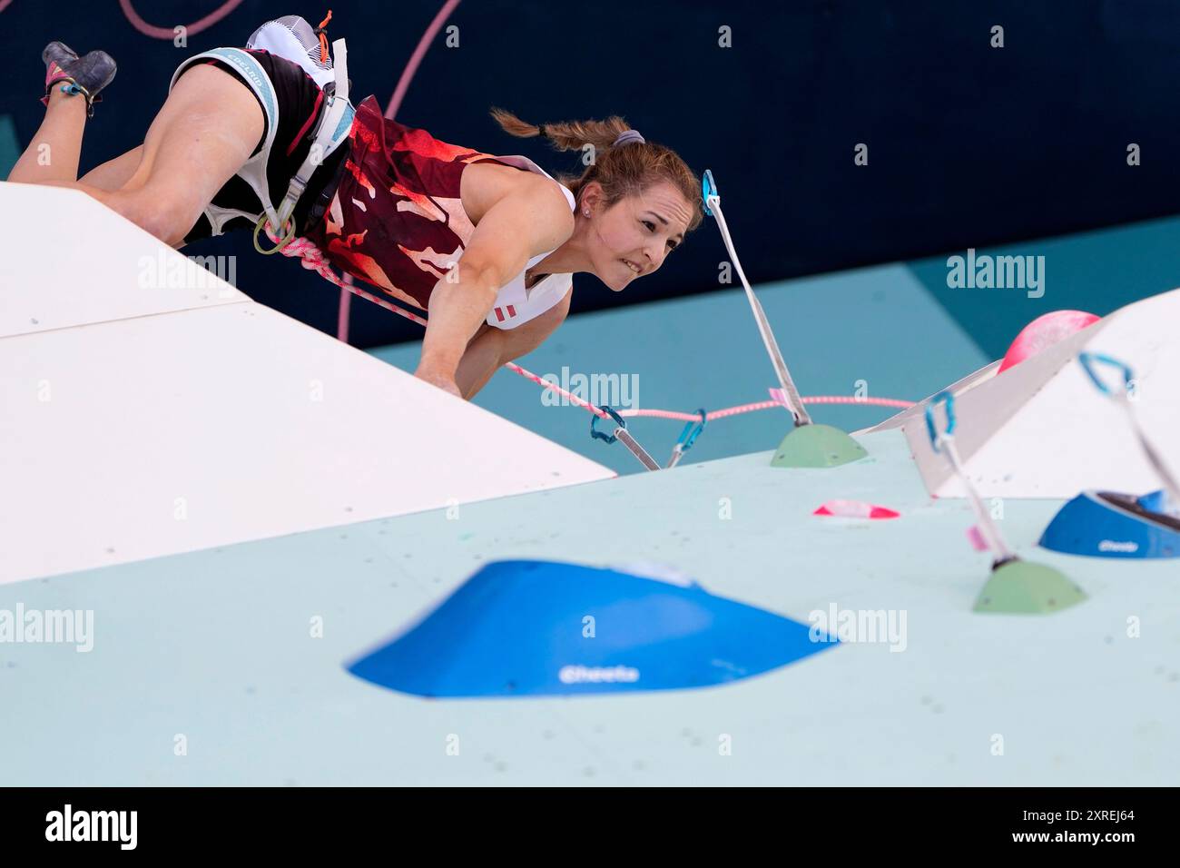 Jessica Pilz of Austria competes in the women's boulder and lead ...