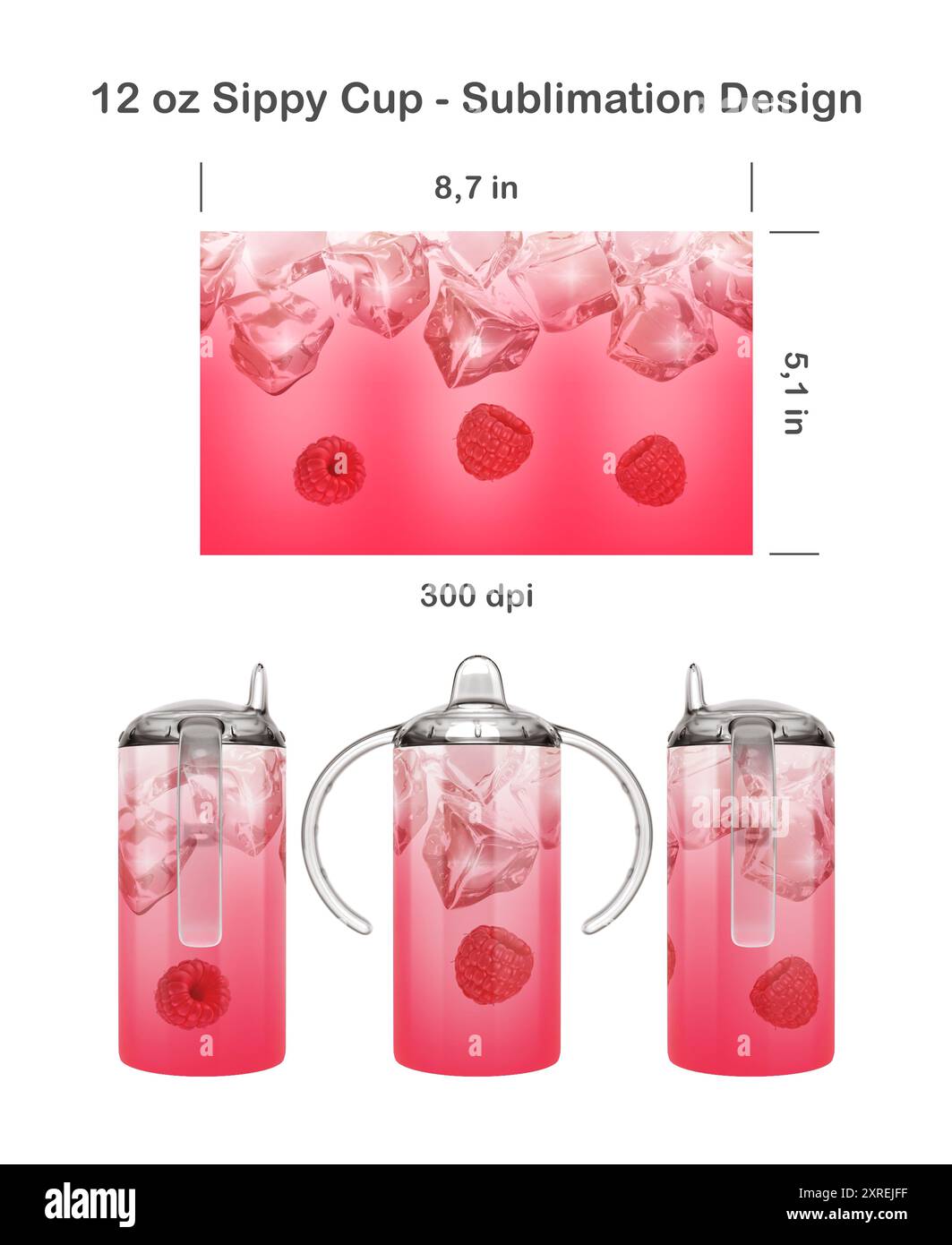 Realistic Raspberry drink pattern with ice cubes. Seamless sublimation ...