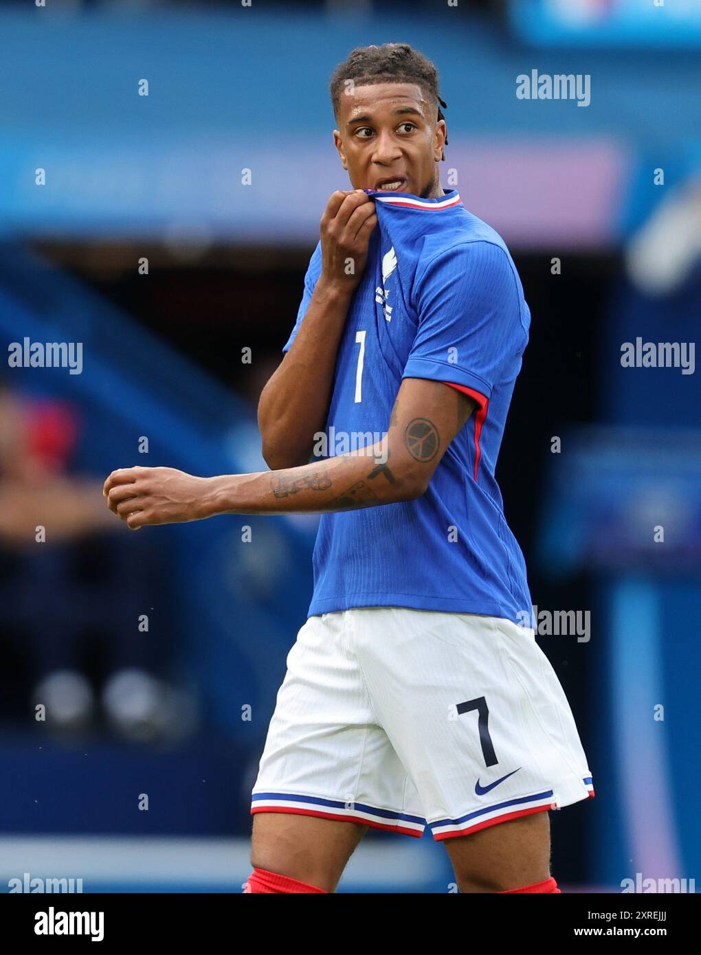 PARIS, FRANCE - AUGUST 09: Michael Olise of of Team France reacts ...