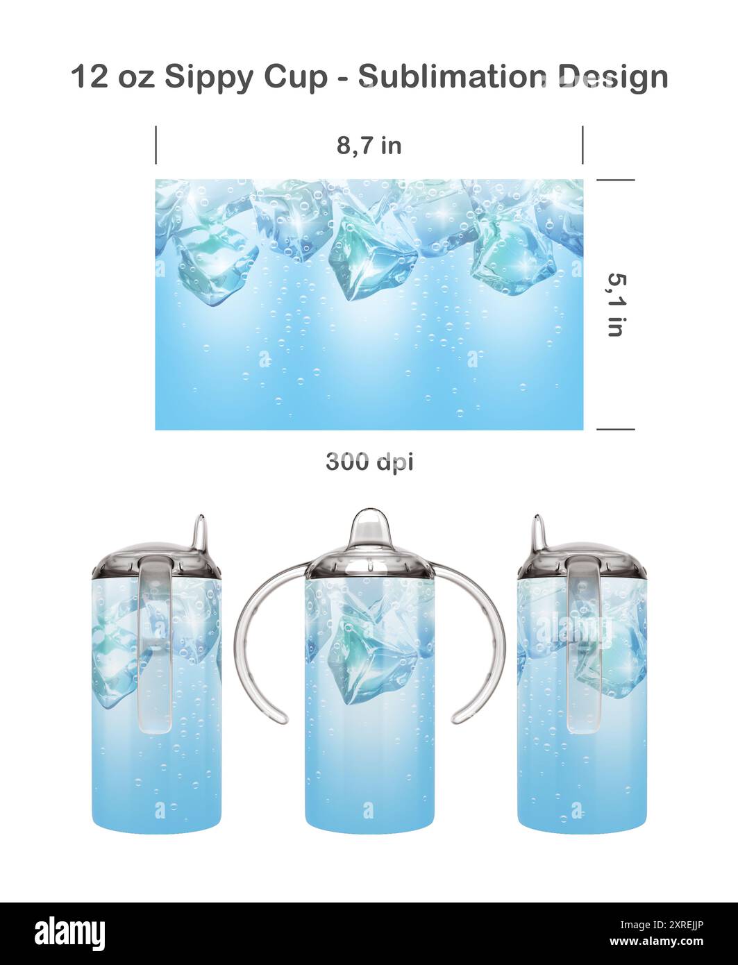 Realistic Blue drink pattern with ice cubes. Seamless sublimation ...