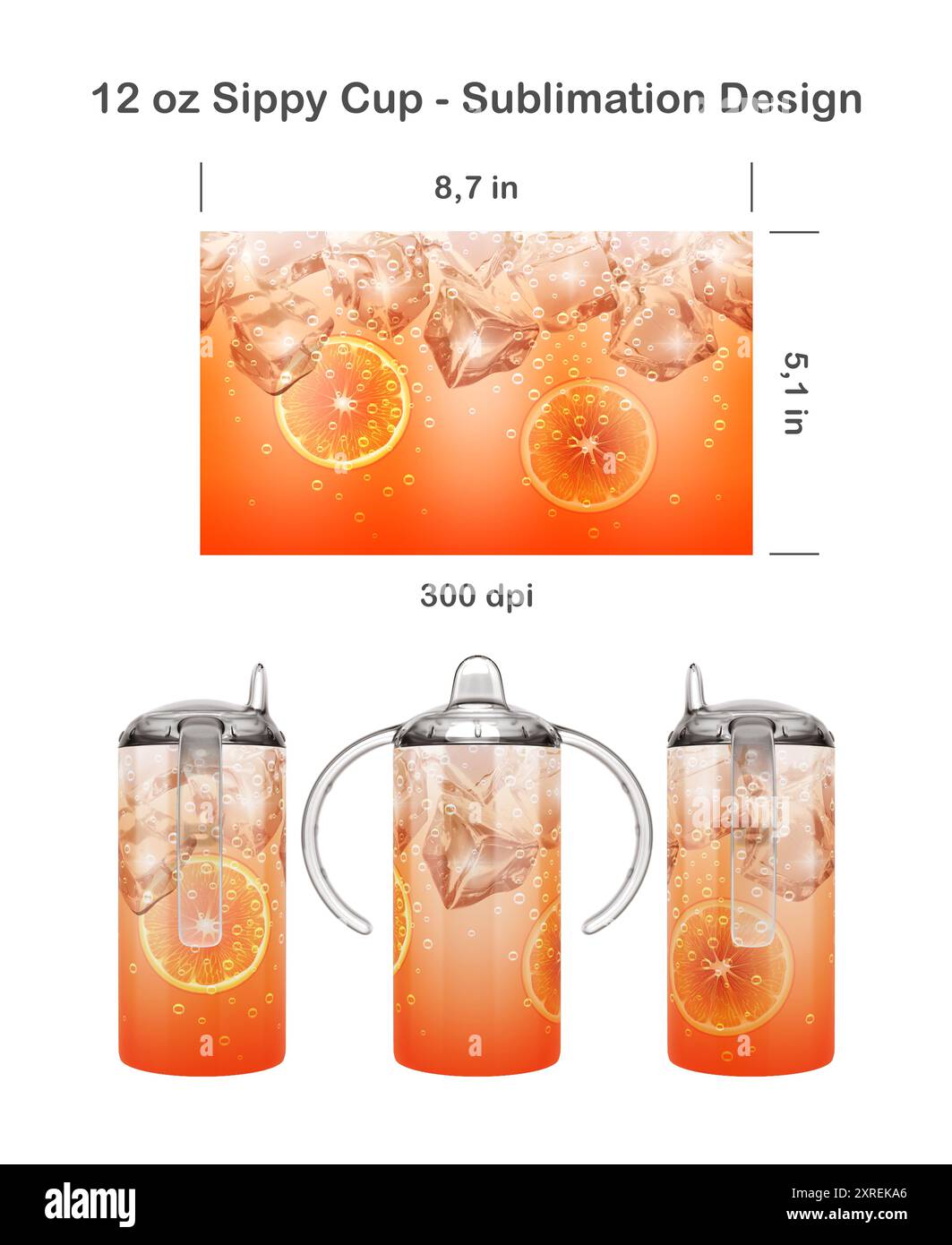 Realistic Orange drink pattern with ice cubes. Seamless sublimation ...