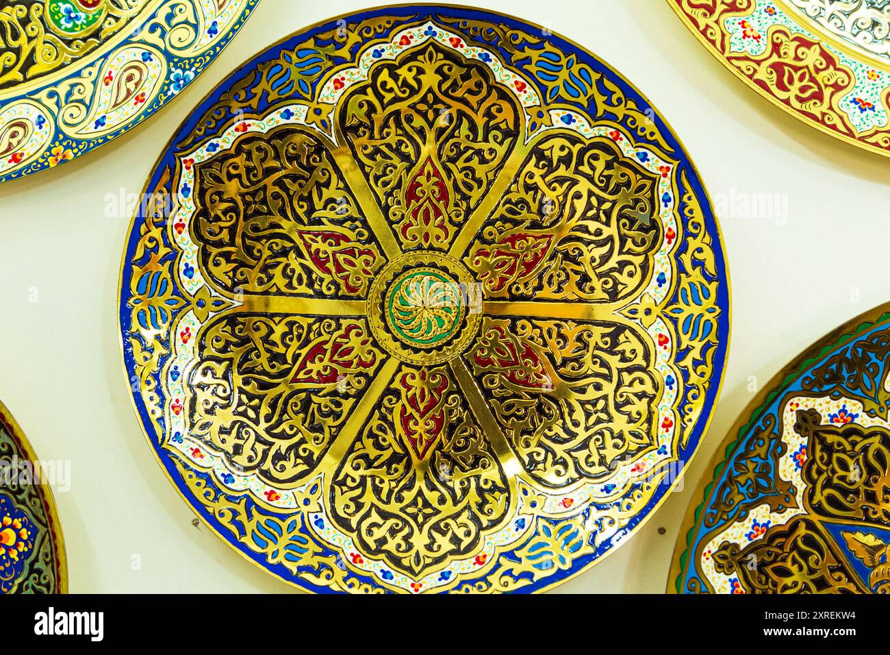 Traditional handmade plates in trade domes. Bukhara, Uzbekistan - July ...