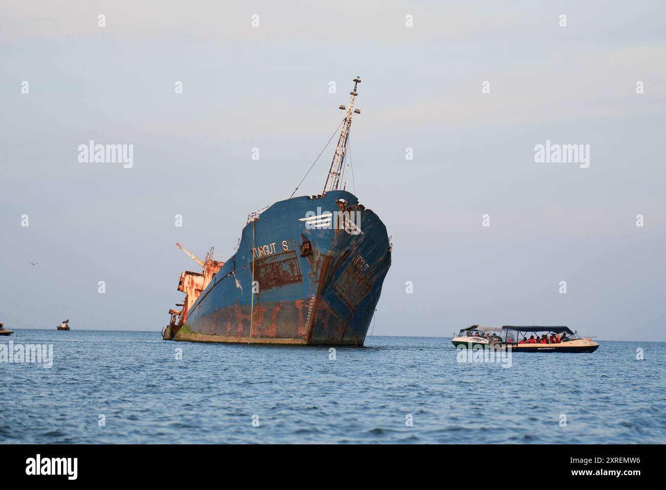 Tourist Boat Approaching the Rusted Shipwreck MV Turgut Usta, Black Sea ...