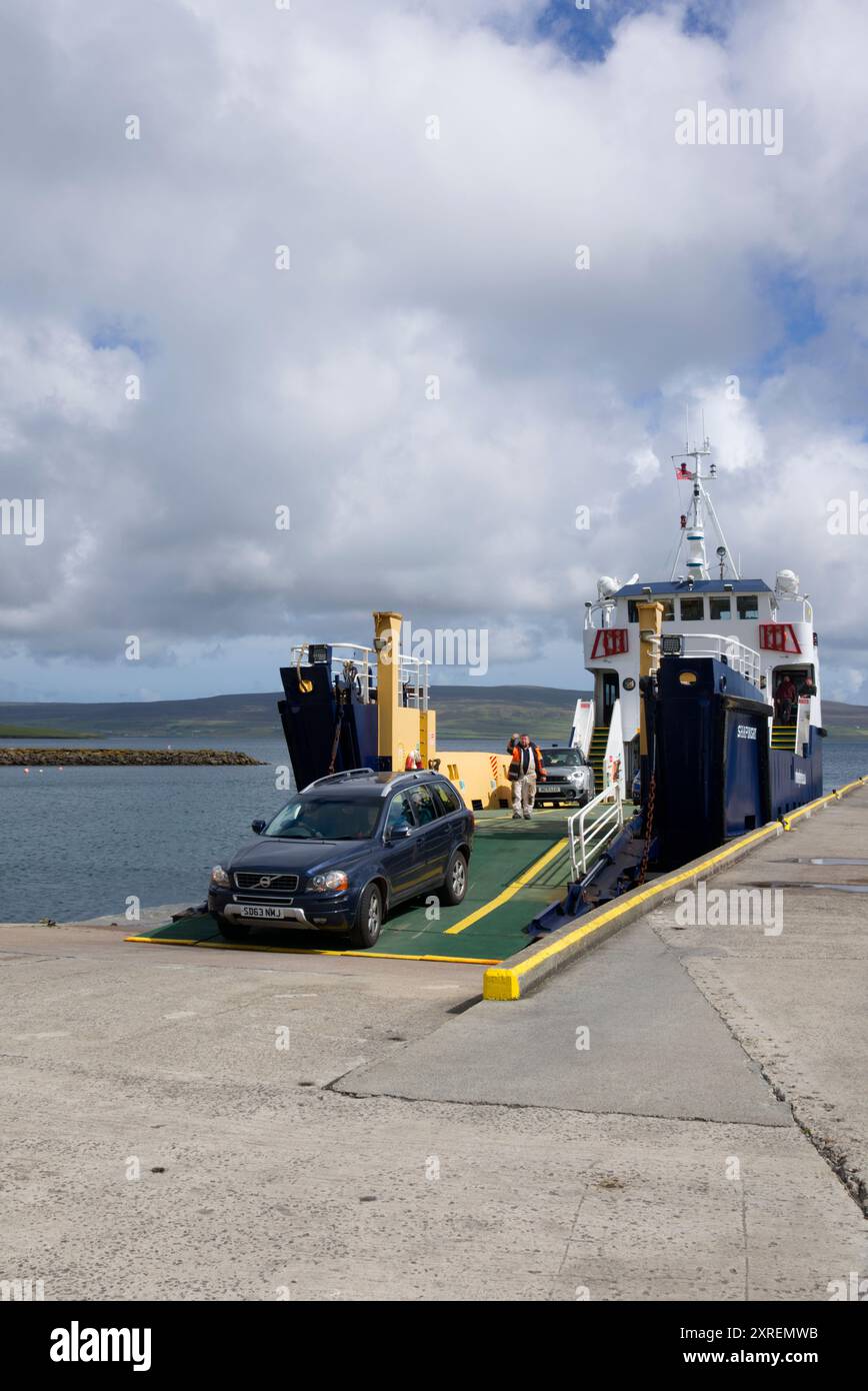 Cars disembarking Rousay ferry at Tingwall, Orkney Islands Stock Photo ...