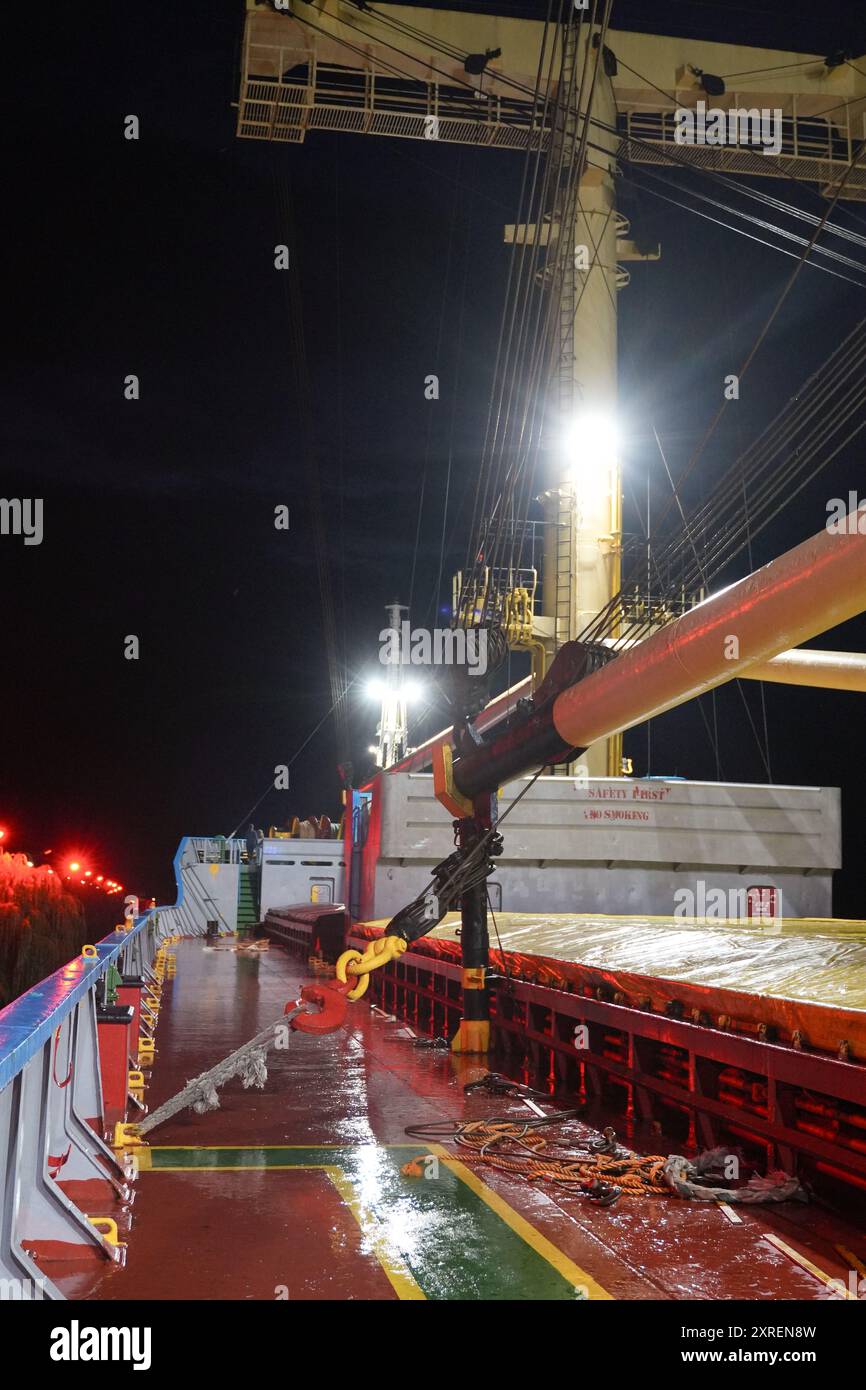 Deck of a Cargo Ship at Night in Sulina Harbor, Romania Stock Photo - Alamy