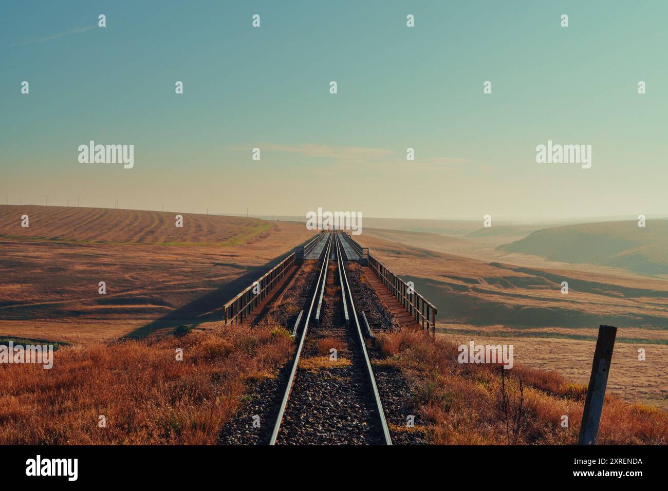 Railway Bridge through Southern Romania Countryside - Warm Tones Stock ...