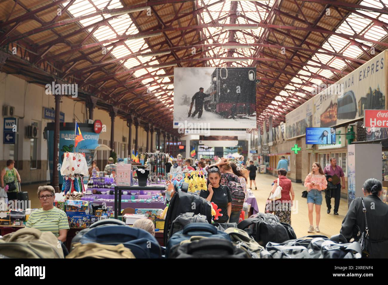 Busy Indoor Market and Passengers at Bucharest Gara de Nord Station ...