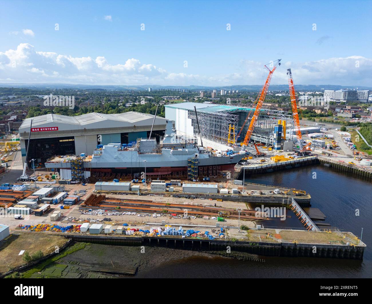 HMS Cardiff under construction at BAE systems shipyard on River Clyde ...