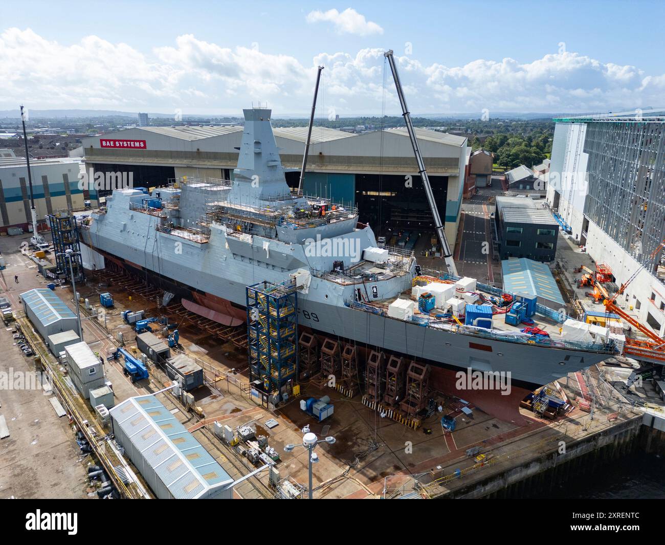 HMS Cardiff under construction at BAE systems shipyard on River Clyde ...