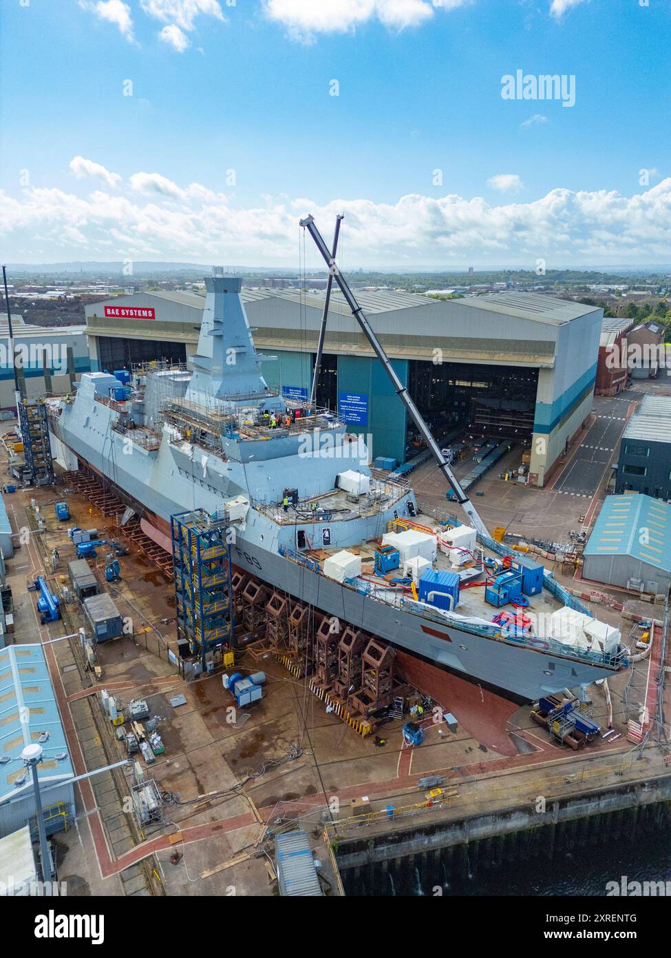 HMS Cardiff under construction at BAE systems shipyard on River Clyde ...