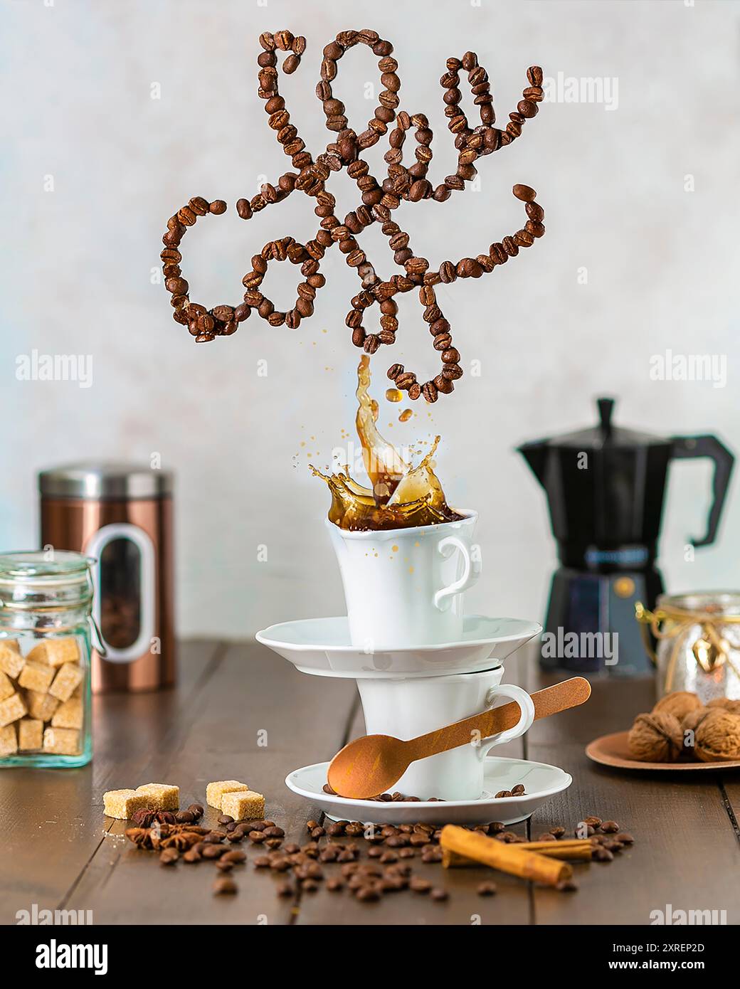 real coffee bean sign over splashing coffee in a balanced cup Stock ... real coffee bean sign over splashing coffee in a balanced cup Stock ...