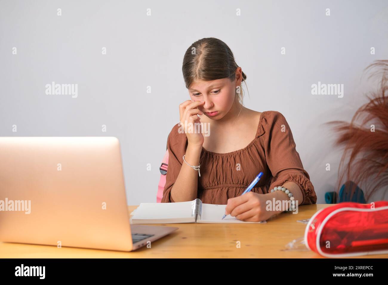 Back to school. Doing homework. Online learning in high school Stock ...