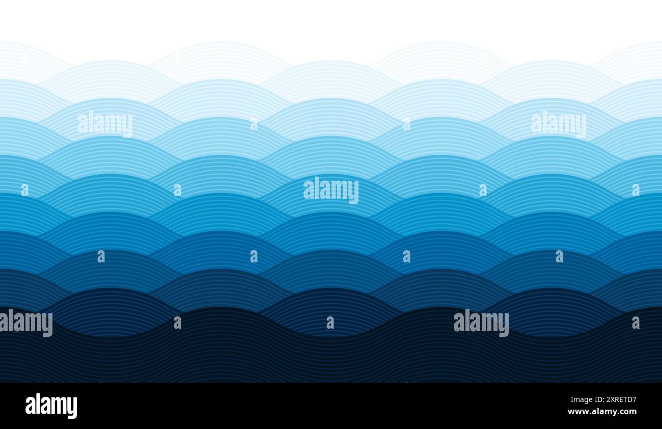 Blue waves, seamless, abstract, gradual background illustrate the sea ...