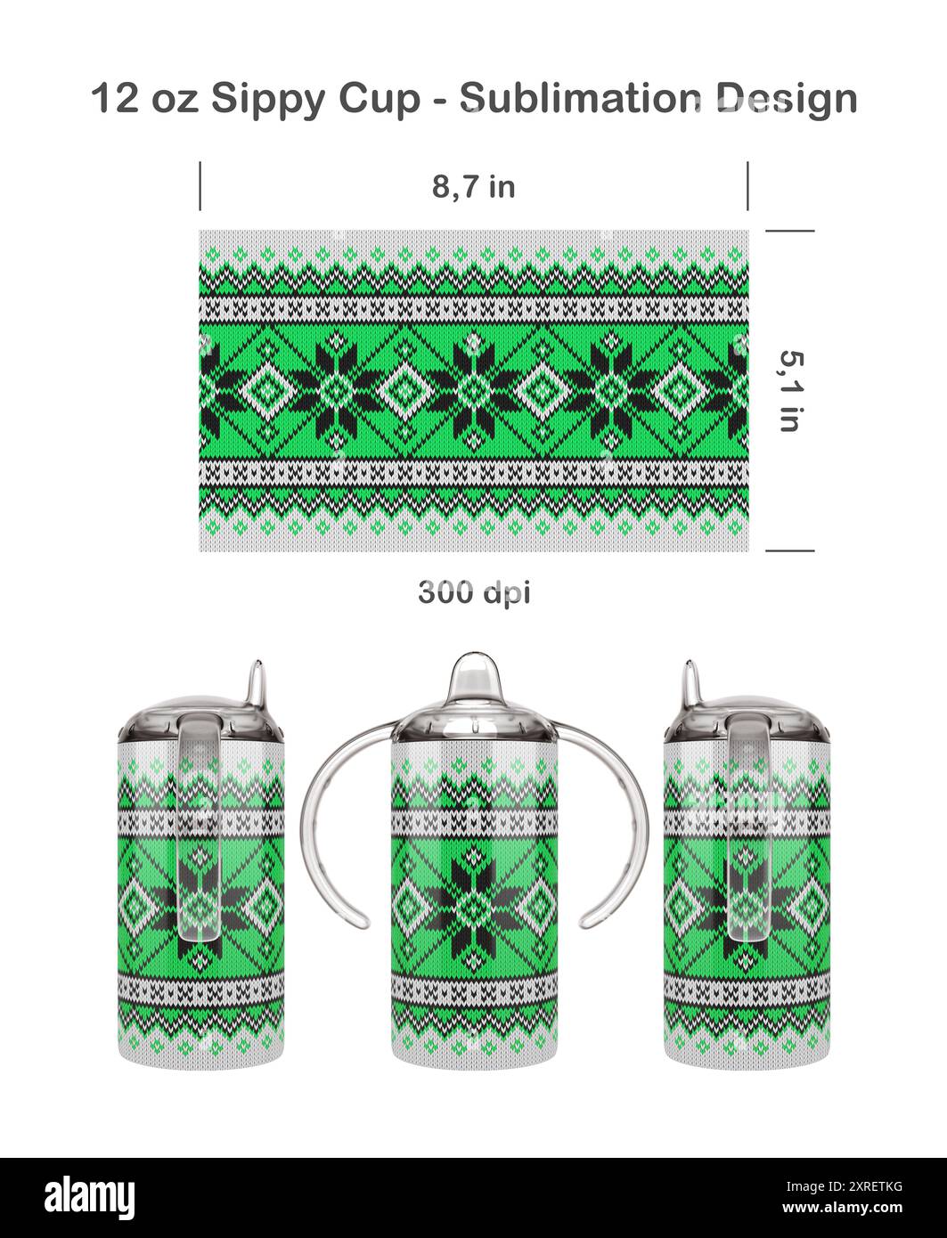 Knitted Christmas pattern. Seamless sublimation template for 12 oz Kids ...