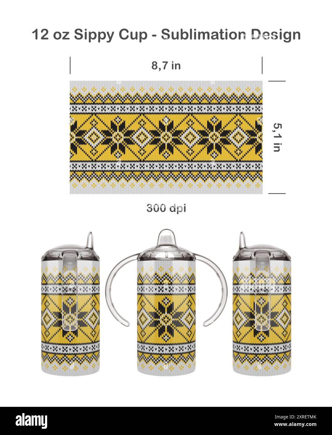 Knitted Christmas pattern. Seamless sublimation template for 12 oz Kids ...