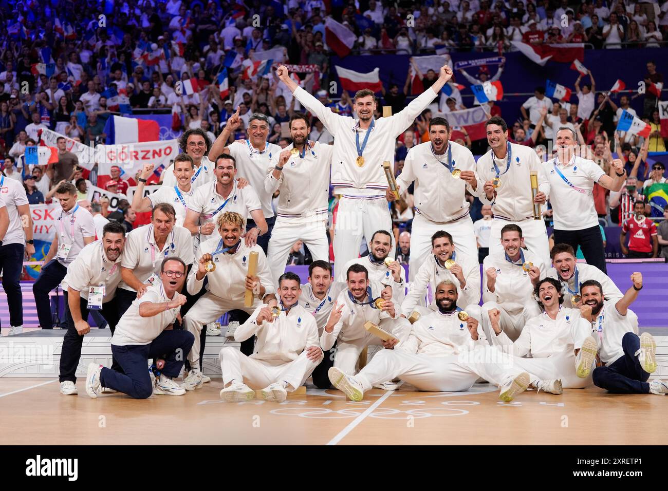 Paris, France. 10th Aug, 2024. Gold medallists France's players ...