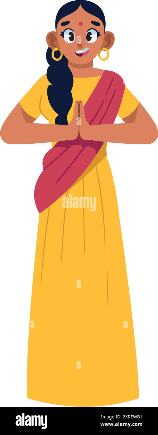smiling indian woman making in a namaste gesture Stock Vector Image ...