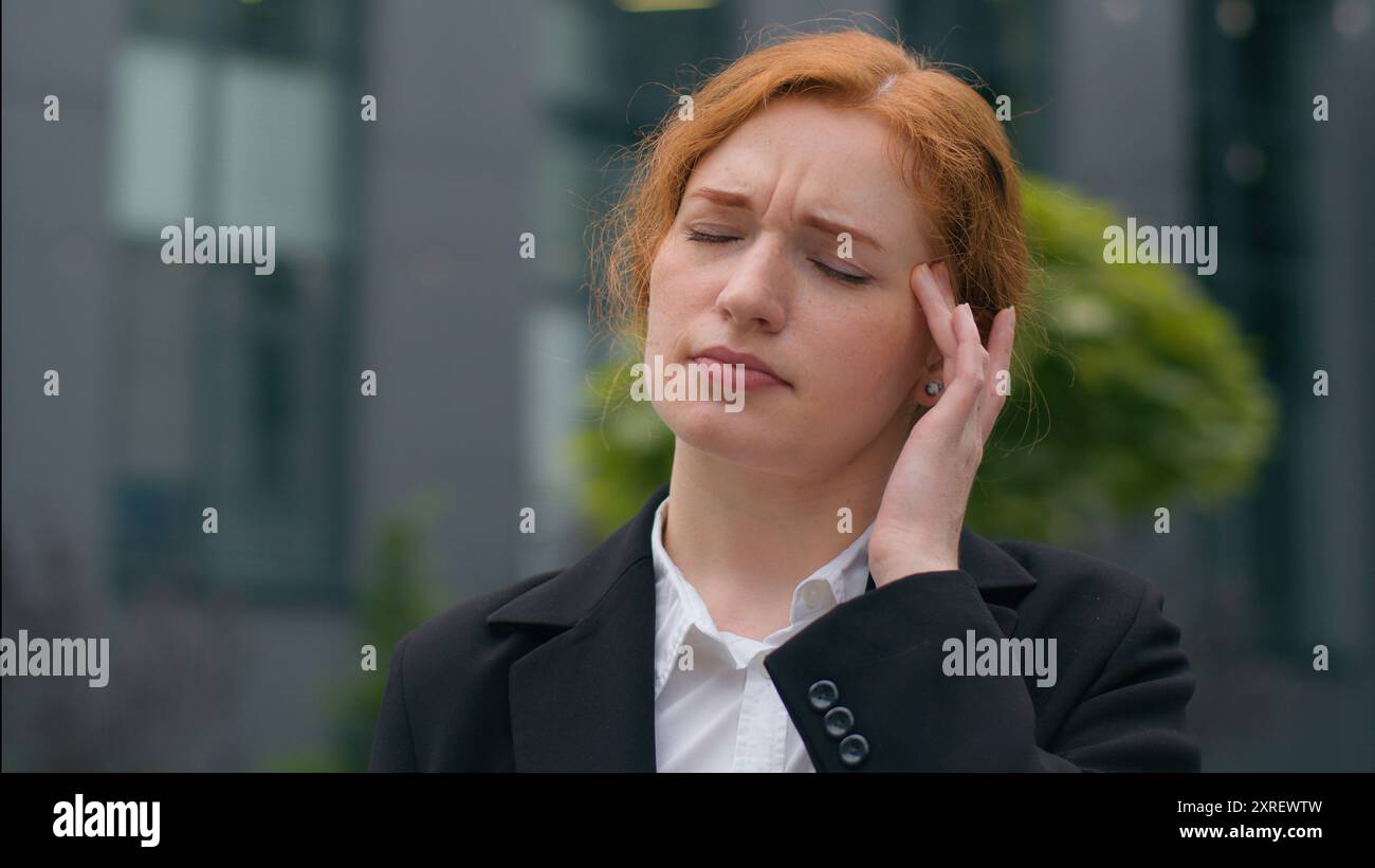 Tired worried upset young ginger Caucasian girl woman female sad ...